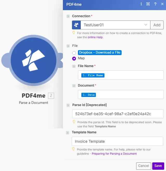 Parse a Document - Template Parser for Make | PDF4me