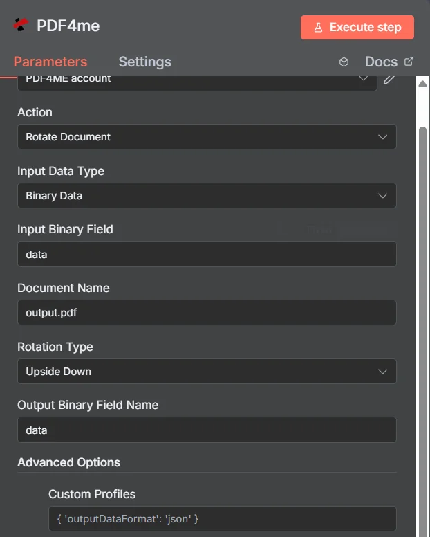 Rotate Document using n8n action | PDF4me