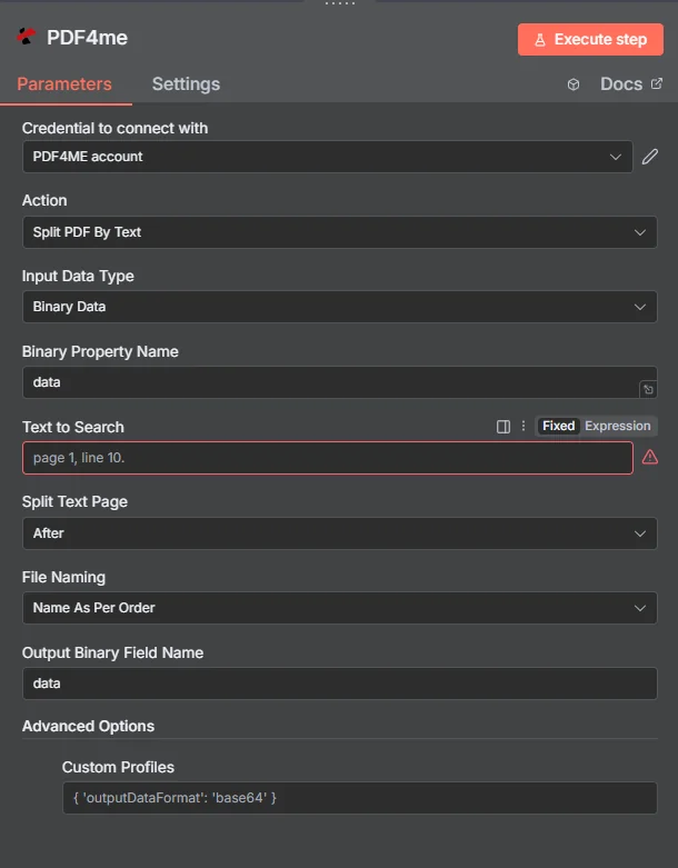 Split PDF by Text using n8n action | PDF4me