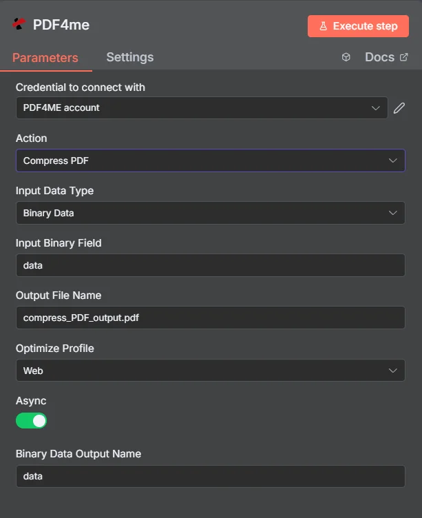 Compress PDF using n8n action | PDF4me