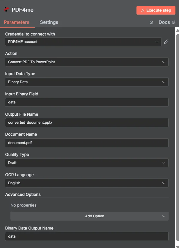Convert PDF to PowerPoint using n8n action | PDF4me